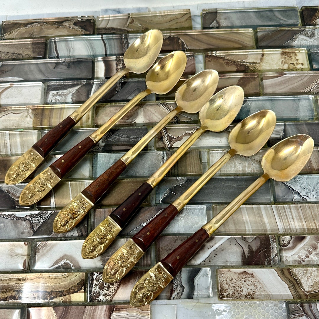 Thailand Bronze Rosewood Iced Tea Spoons Set 6 Siam Sitting Buddha ...