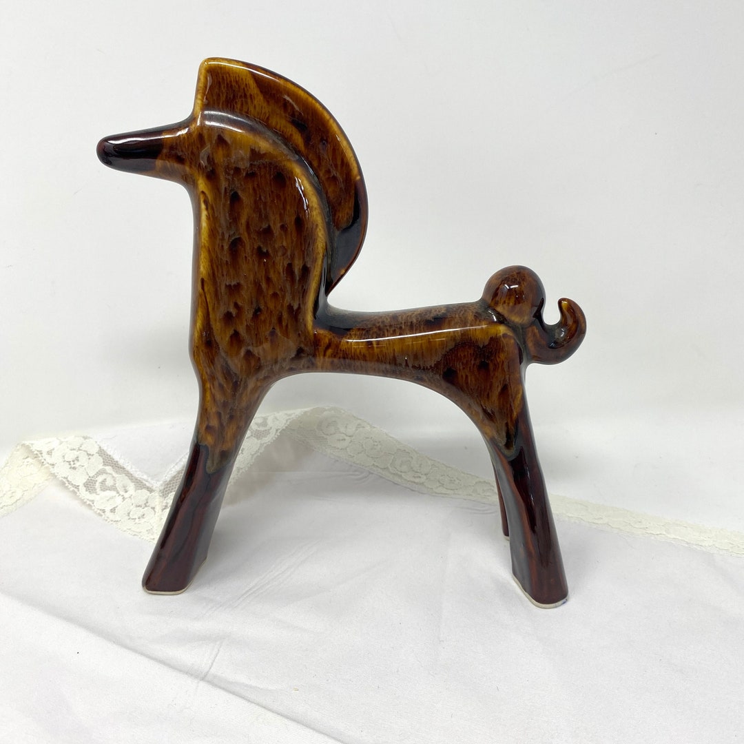 Vintage Brown Drip Pottery Poodle Dog Figurine, Vintage Stylized Horse ...