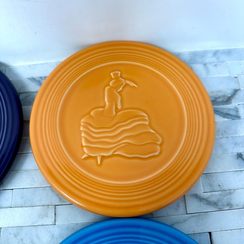 Fiesta Trivets 6", Vintage Homer Laughlin Fiestaware Dancing Lady Plum ...