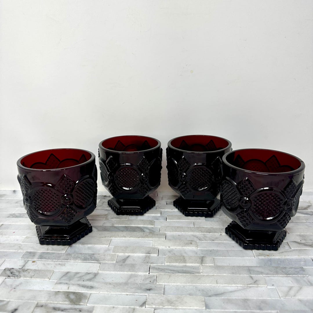 Avon Cape Cod Ruby Red Glass Footed Tumbler Pair, Vintage 1970s, Dark ...