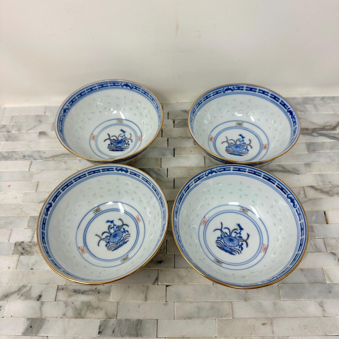 Rice Eye Marigold Rice Bowl Gold Rim 4 1/2"set 4 or 5, Vintage Chinese ...