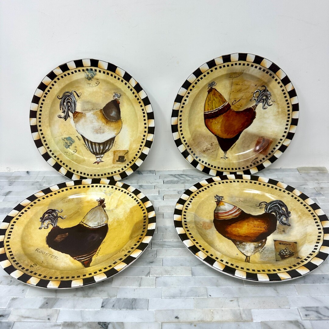 Cypress Home French Country Chicken Plates Set 4, Vintage Rooster ...