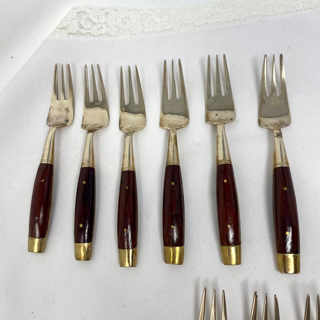 Thai Urai Bronze Rosewood Thailand Appetizer Forks Set 6, Vintage Mid ...