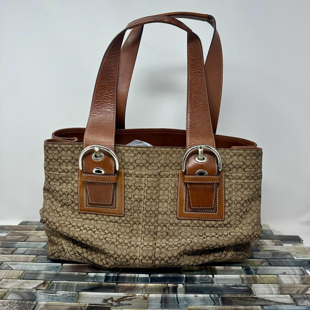 Coach Soho Tote F12311 Monogram Canvas Brown Leather Handbag Purse ...