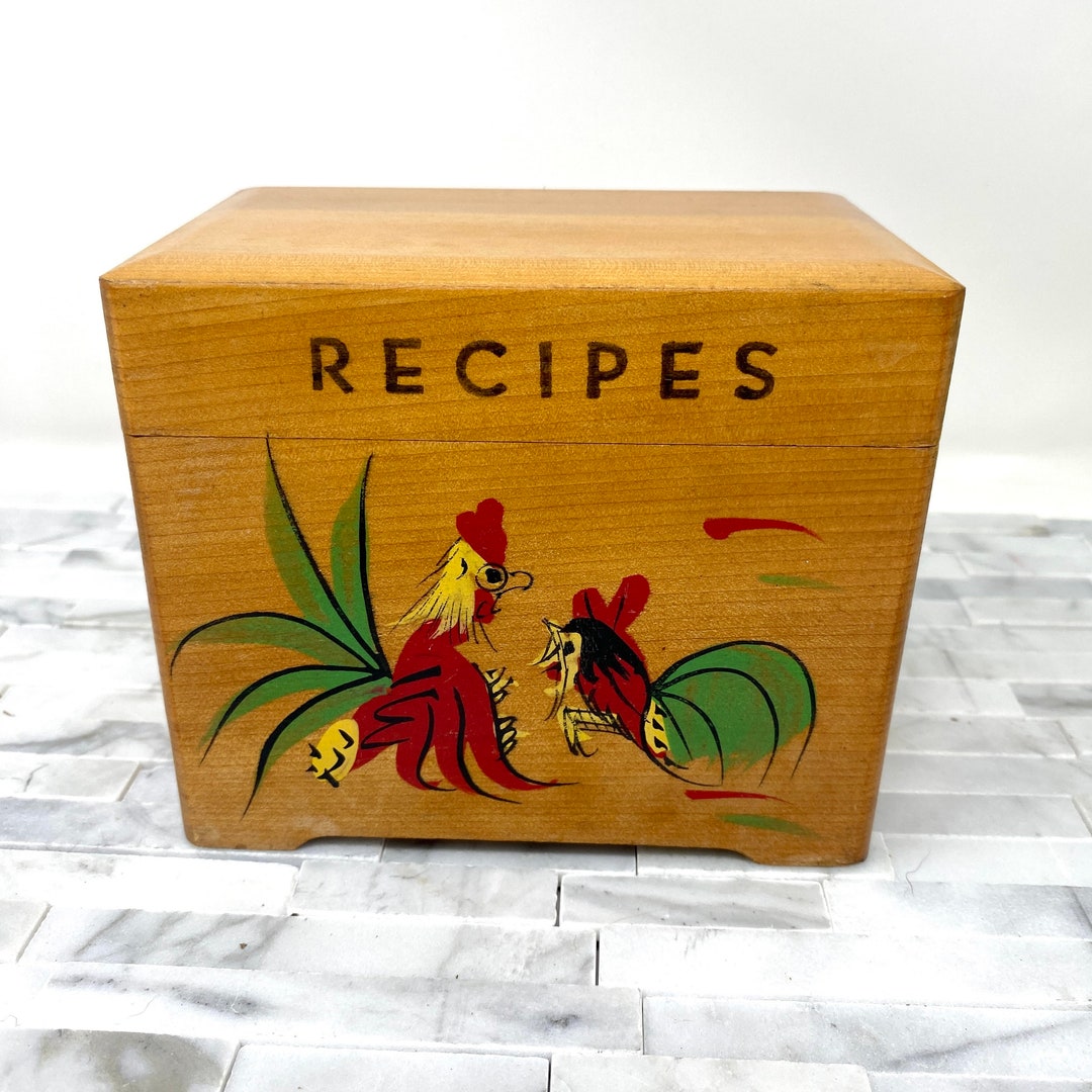 Ucagco Rooster Recipe Box, Vintage 1950s 1960s Wood Kitchen Recipes ...