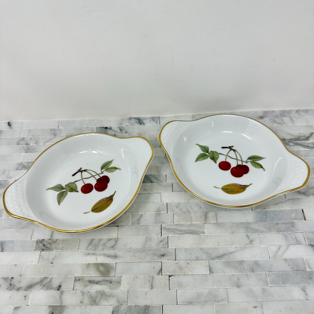 Royal Worcester Evesham Gold Cherries Individual Au Gratin Dish Pair ...