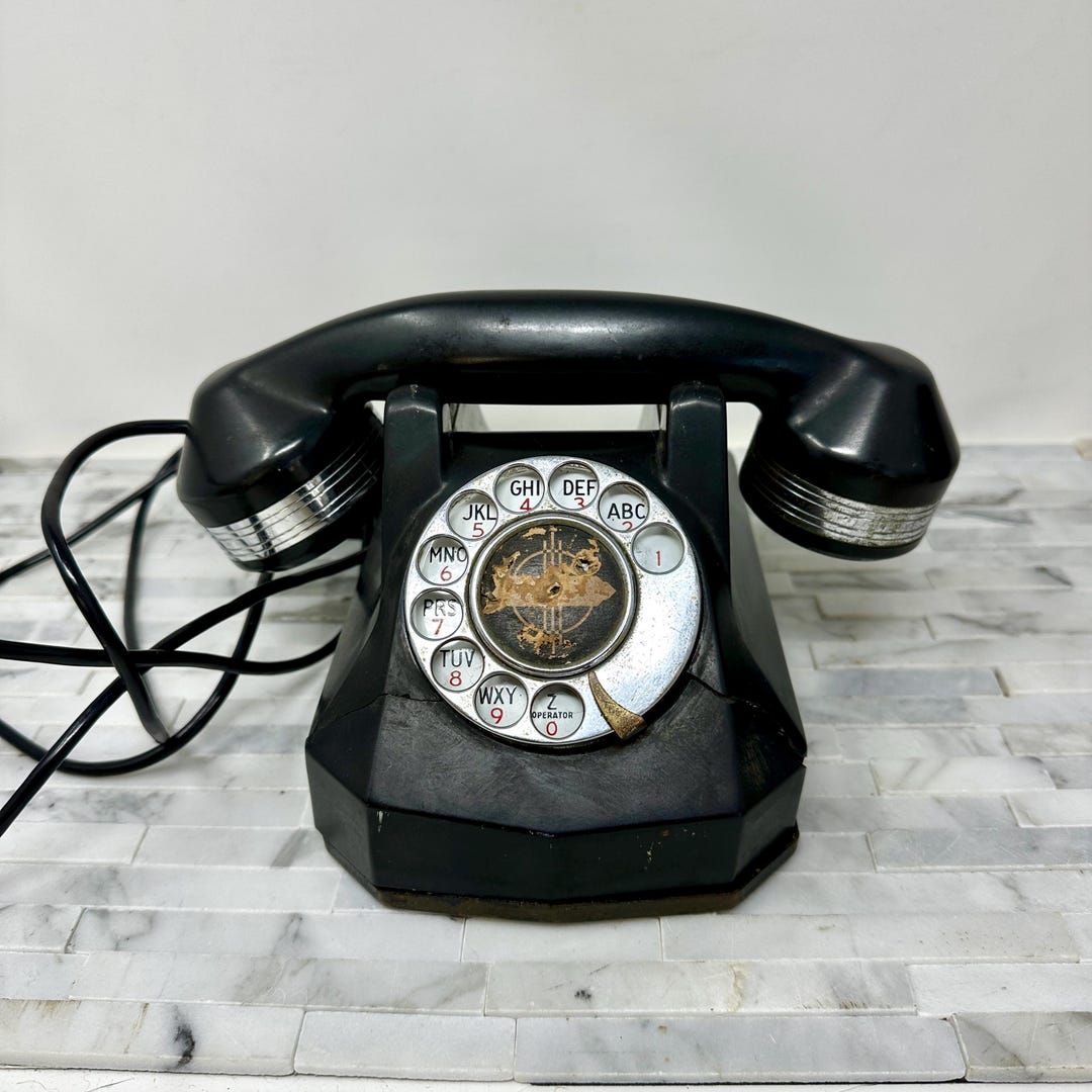 Black Bakelite Rotary Monophone Land Line Telephone, Vintage Antique ...