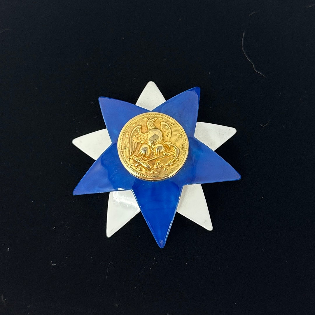Sandor Enamel Brooch, Vintage 1960s Blue White Patriotic Pin Eagle ...