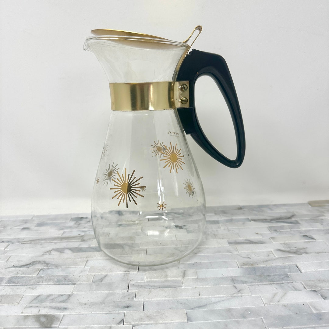 PYREX Atomic Sunburst Glass Coffee Pot Urn Gold 50 Oz Pot, Vintage Mid ...