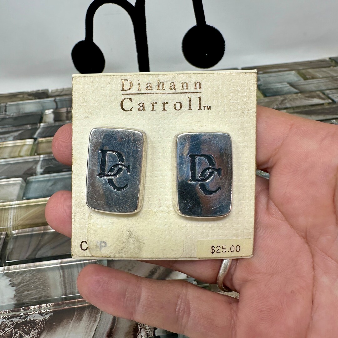 Diahann Carroll Silver DC Monogram Clip Earrings 1", Vintage Square ...