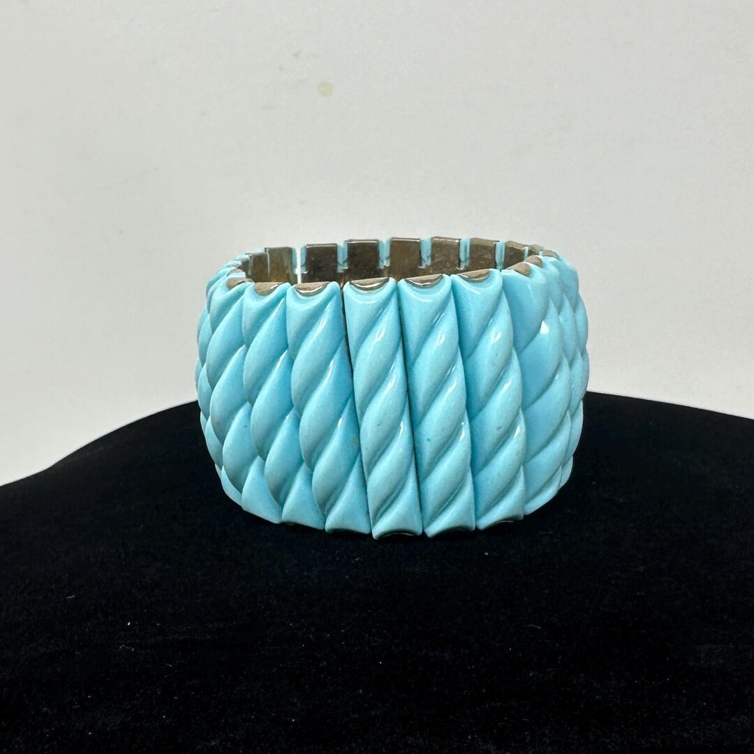 Leru Expandable Bar Light Blue Bracelet 6", Vintage Mid Century Light ...