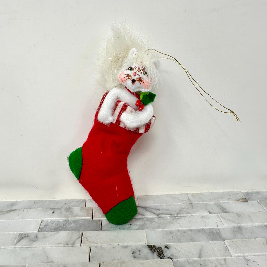 Annalee Cat in Stocking Shimmermint Christmas Tree Ornament, Vintage ...