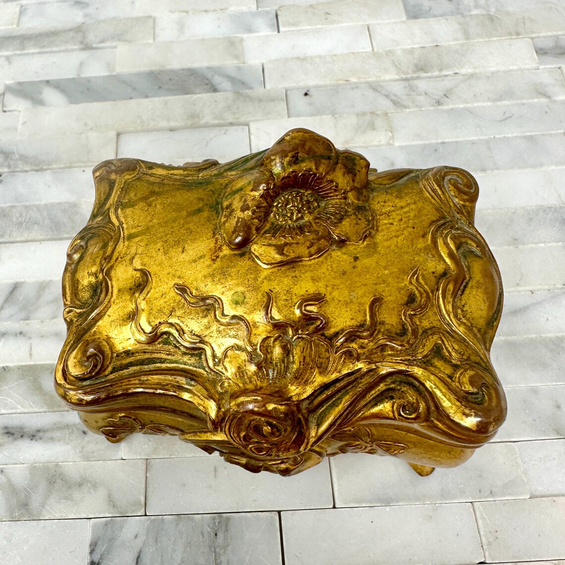 Art Nouveau B&W Brainard Wilson Gold Brass Jewelry Casket Box 175 ...