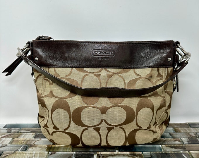 Coach Zoe Signature Monogram Beige Shoulder Bag F14708 Vintage Fabric ...