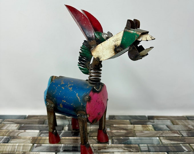 Donkey Mexican Folk Art Recycled Metal 10", Vintage Colorful Metal ...