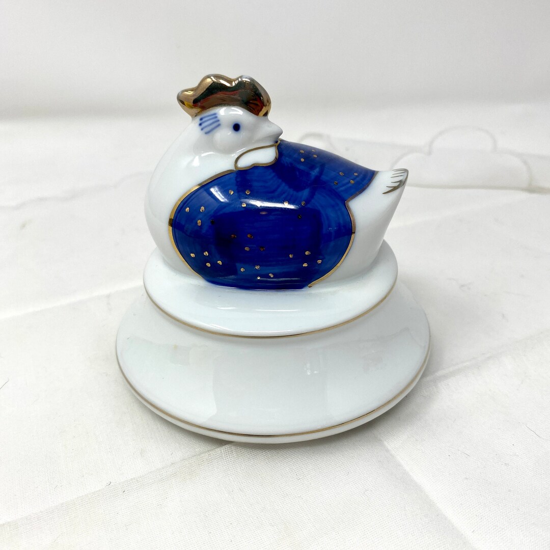 Otagiri Blue White Bird Music Box, Vintage 1980s Porcelain White Blue ...