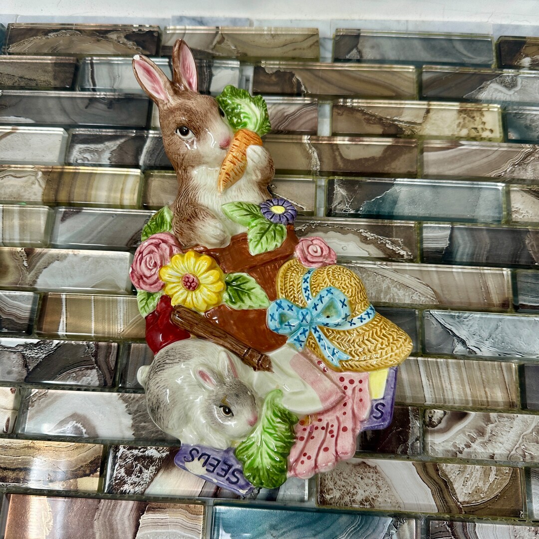 Fitz and Floyd English Garden Bunnies Spoon Rest, Vintage Ceramic Bunny ...