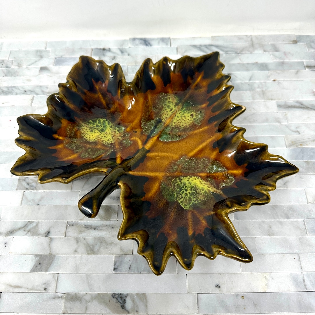 Anna Van Briggle Leaf Dish, Vintage 1950s 1960s Glazed American Pottery ...