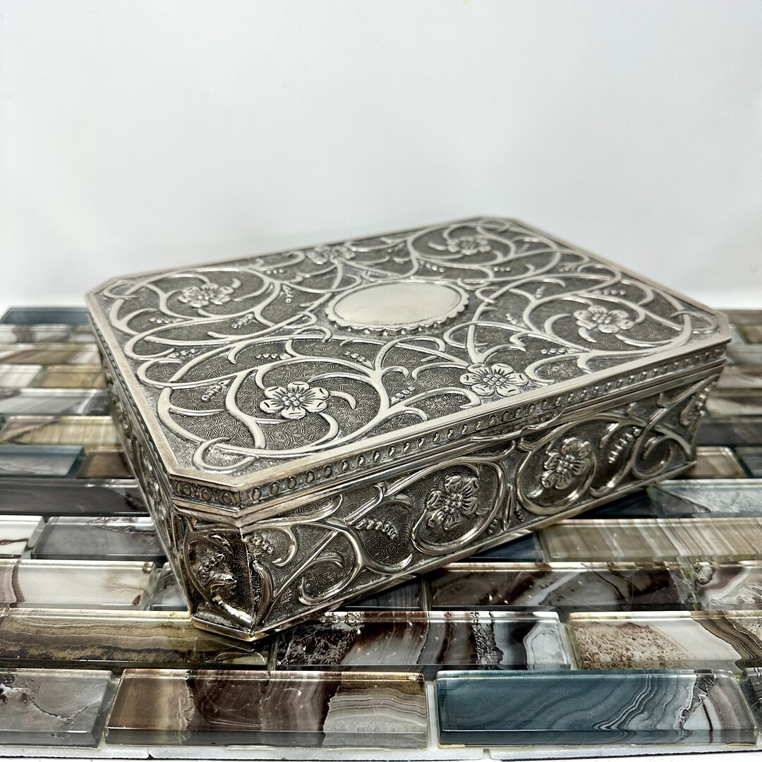 Vintage Godinger Ornate Silver Plate Jewelry Box 9 1/2" Large Square ...