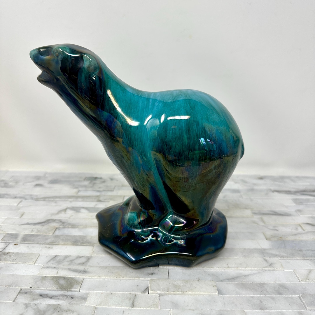 BMP Blue Mountain Pottery Blue Glaze Polar Bear Figurine, Vintage ...