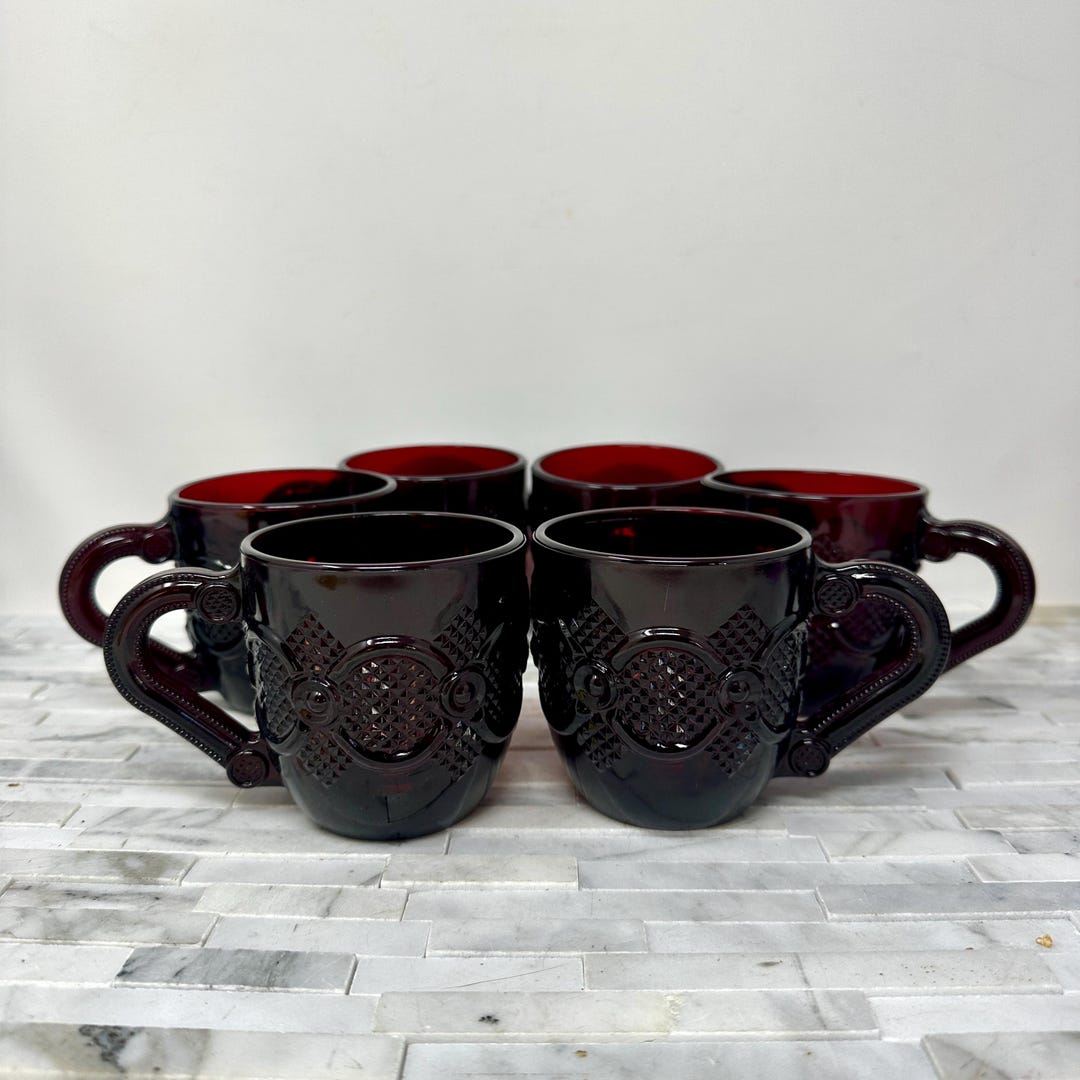Avon Cape Cod Ruby Red Glass Coffee Mug Cup ONLY Set 6, Vintage 1970s ...