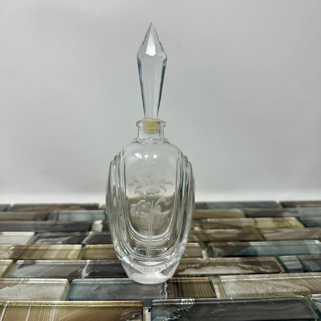 VCA Perfume Bottle Floral Etched With Prism Stopper, Vintage French ...