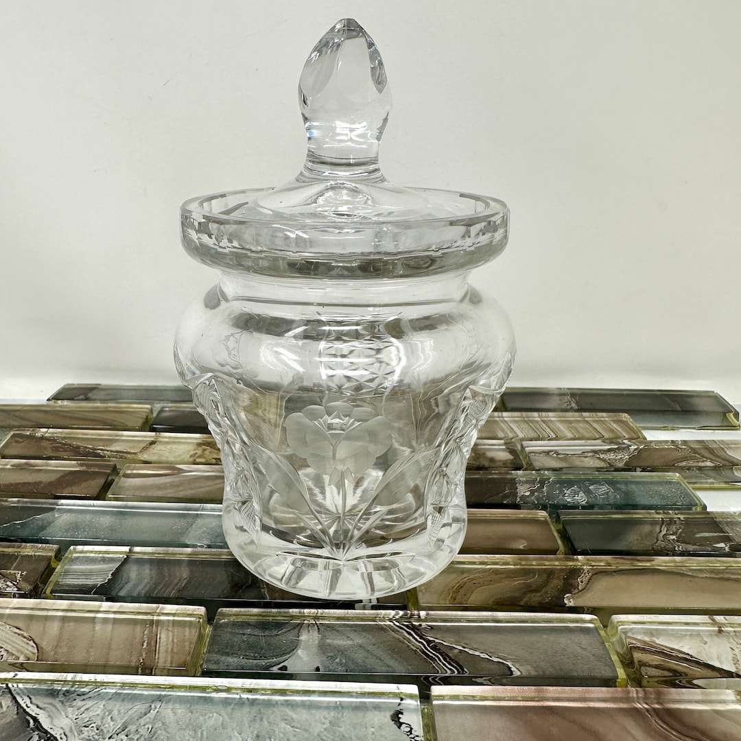 Crystal Jam Jelly Jar With Lid, Vintage Etched Roses Glass Jam ...
