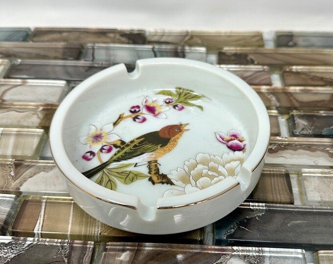 Shafford Porcelain Chinese Garden Ashtray 4 5/8", Vintage 1960s Bird ...