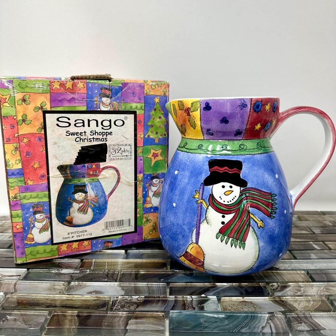 Sango Sue Zipkin Snowman Pitcher 7 1/2 64 Oz, Vintage Christmas Winter ...