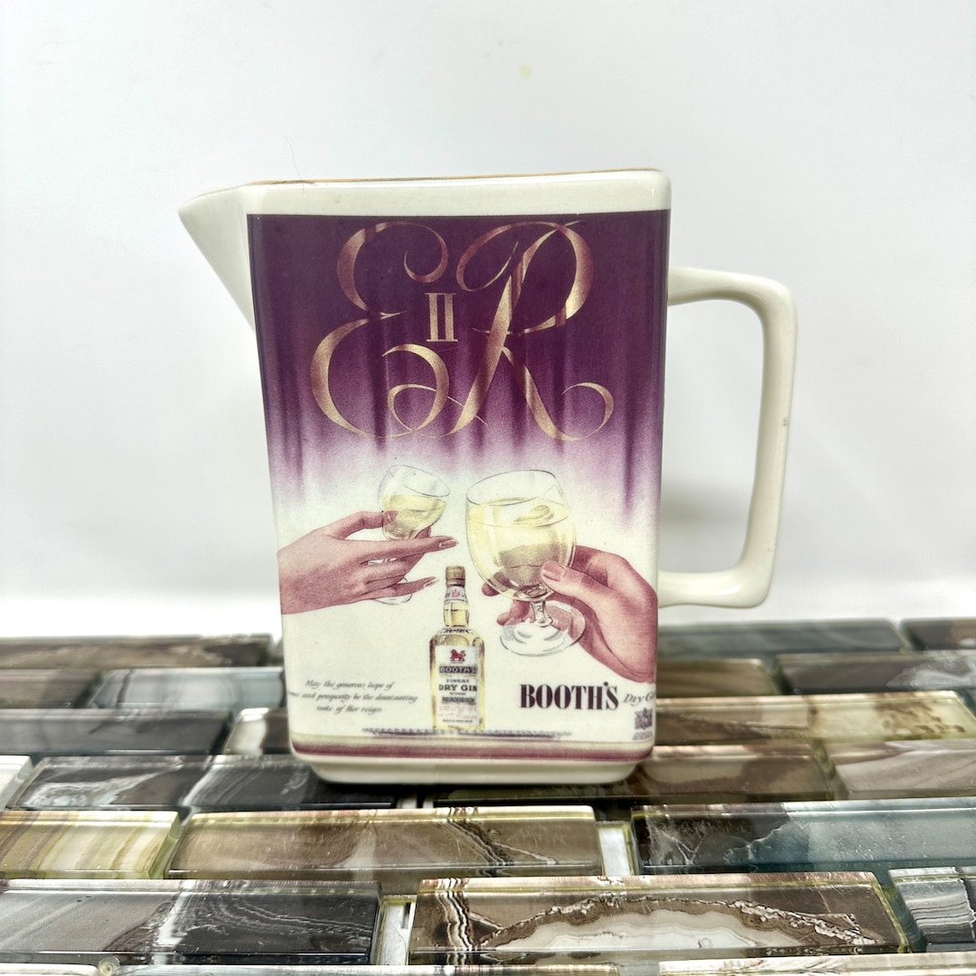 Staffordshire Pottery Booths Gin Queen Elizabeth II Pitcher 5 5/8 ...