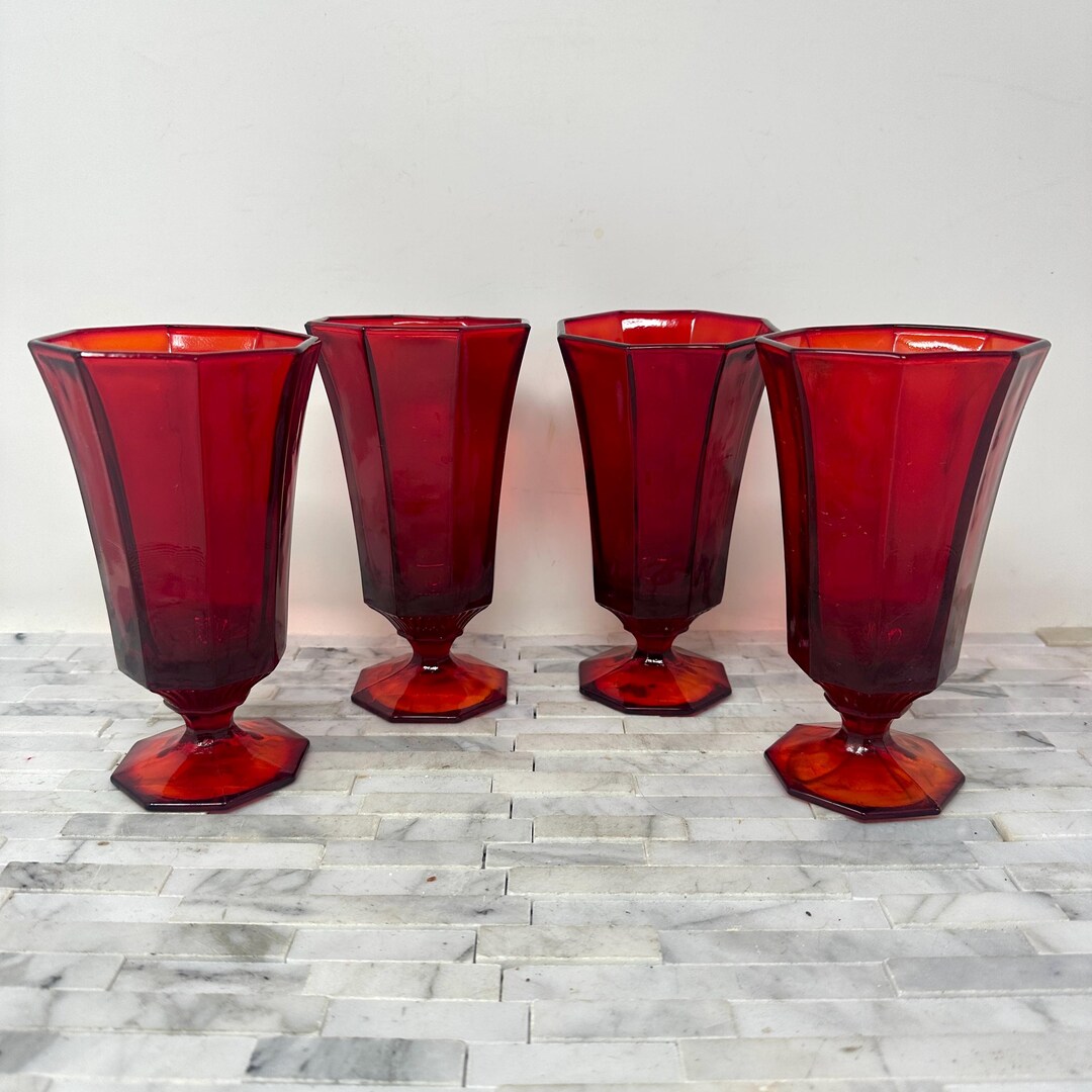 Independence Octagonal Ruby Iced Tea Glasses Set 4, Vintage Mid Century ...