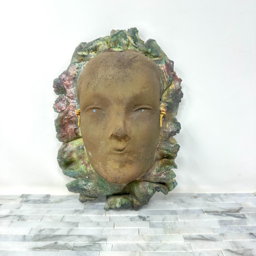 Studio Pottery Woman Face Mask Wall Art, Vintage Iridescent Frame 3 ...