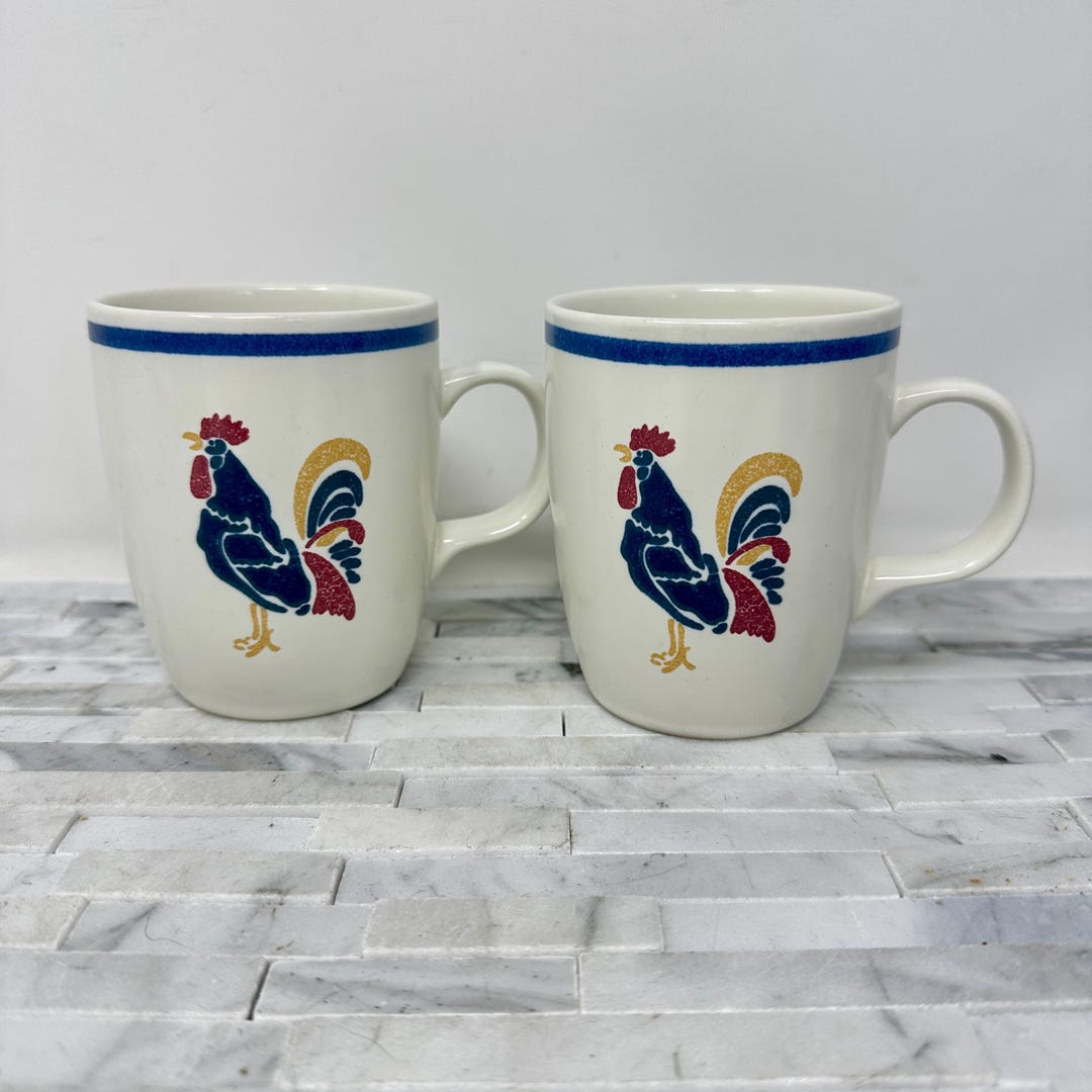 Nancy Calhoun Country Cuisine Sunrise Rooster Coffee Mug Pair, Vintage ...