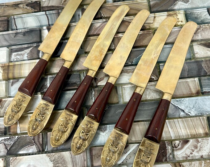 Thailand Bronze Rosewood Dinner Knives Set 6 Siam Sitting Buddha ...