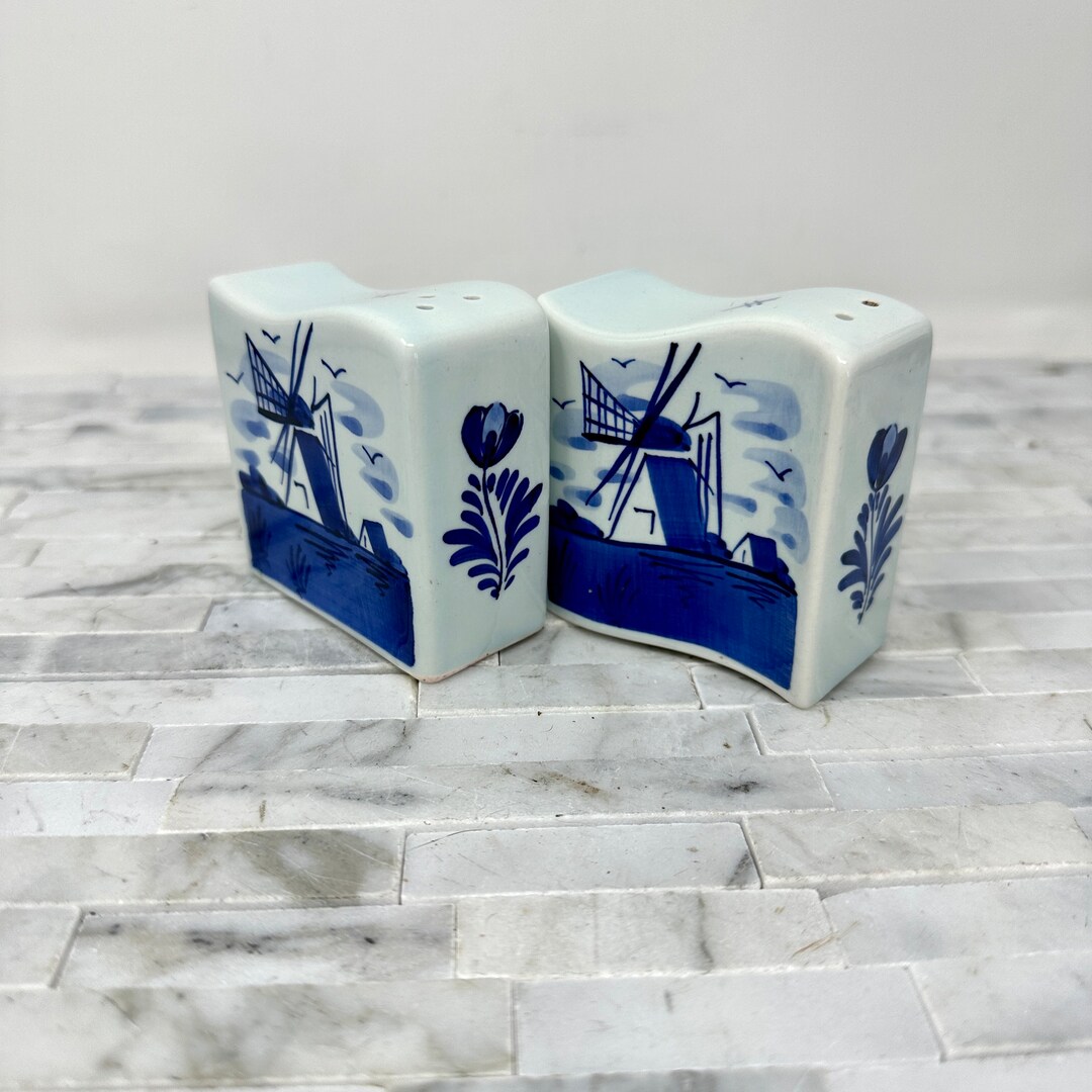 Delfts Blauw Square Windmill Salt Pepper Shakers 884, Vintage Delfts ...
