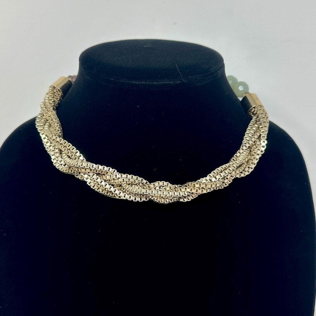 Danielle Stevens Gold Tone Braided Box Chain Necklace 16", Vintage ...