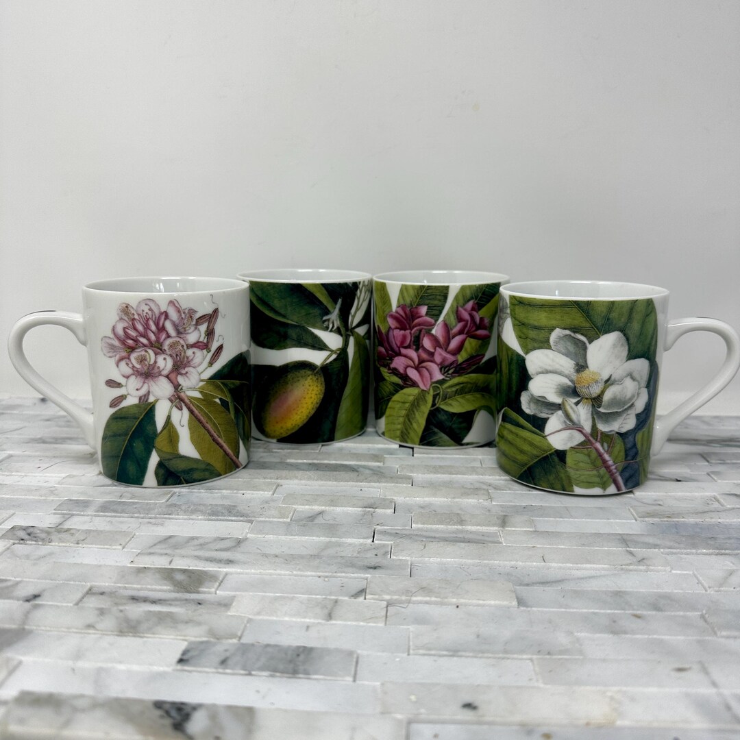 Andrea by Sadek Williamsburg Mark Catesby Flower Coffee Mug Set 4 ...