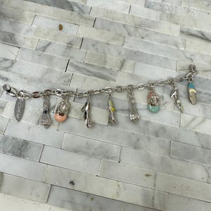 Rossi Moda Silver Tone Enamel Shoe Charm Bracelet 8 Charms 7 1/4 ...