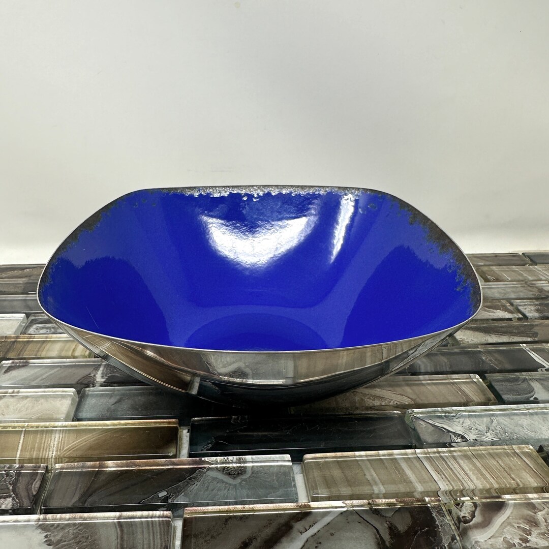 Catherineholm Blue Enamelware Square Bowl 7 5/8", Stainless Steel ...