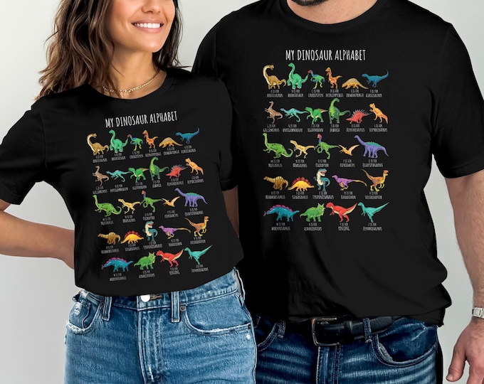 Types of Dinosaurs Alphabet A-Z ABC Dino Identification Gift T-shirt ...