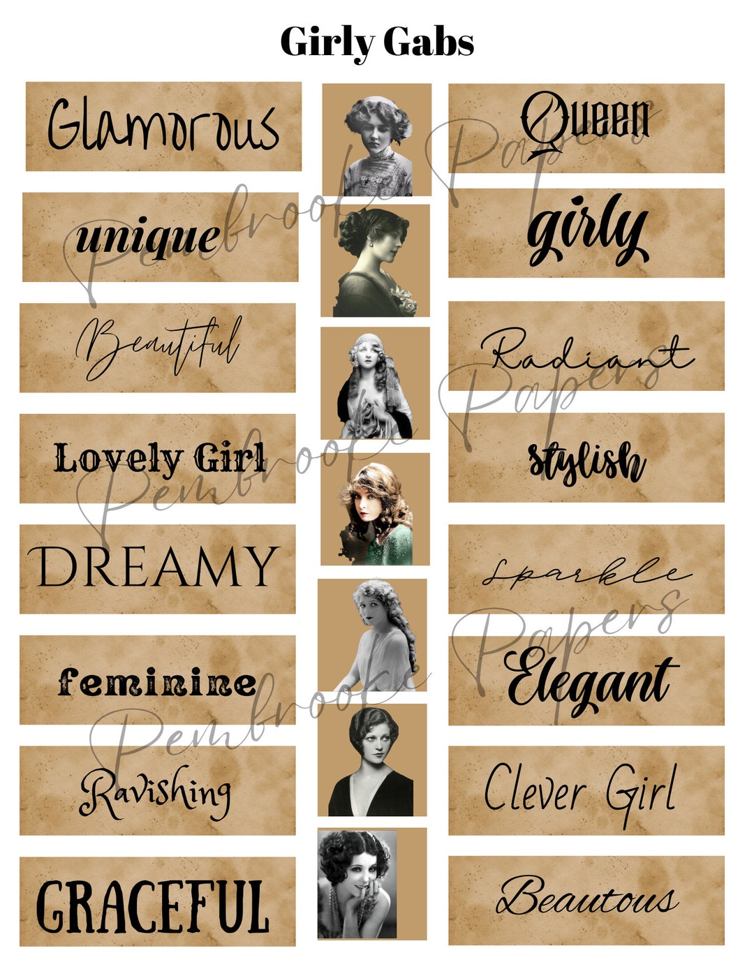 Girly Gabs Journal, Scrapbook Word Tabs and Victorian Ladies Squares - Etsy