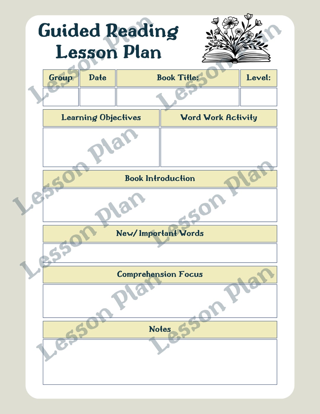 Guided Reading Lesson Plan Digital Sheet for Elementary School Teachers ...