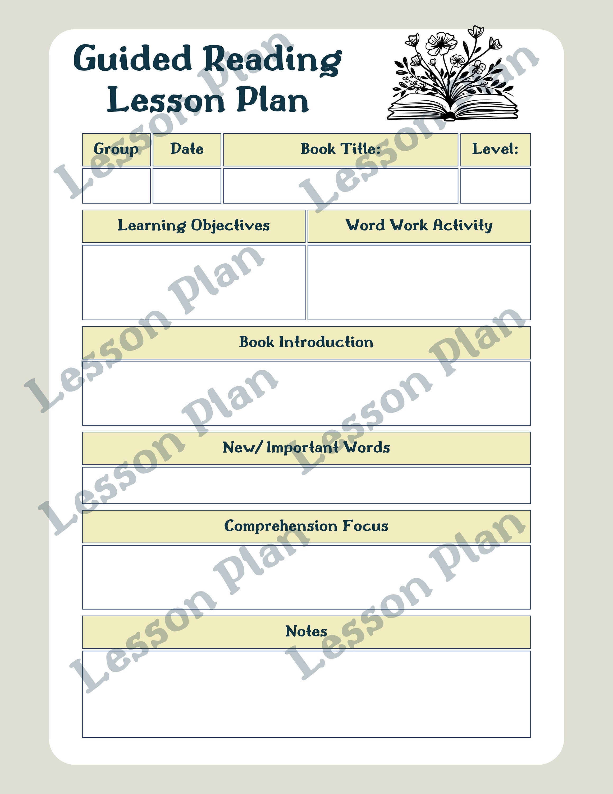 Guided Reading Lesson Plan Digital Sheet for Elementary School Teachers ...