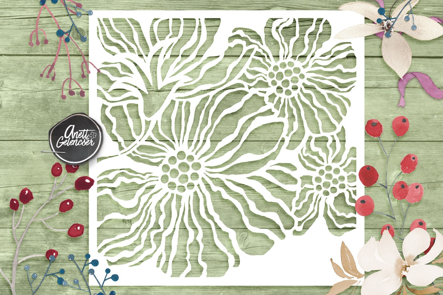 Big Flowers Stencil Background Cut File 42 Digital | Etsy