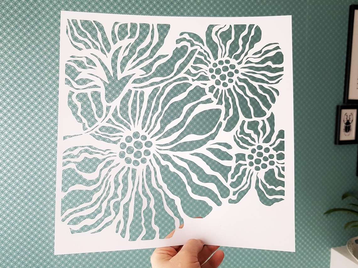 Big Flowers Stencil Background Cut File 42 Digital | Etsy