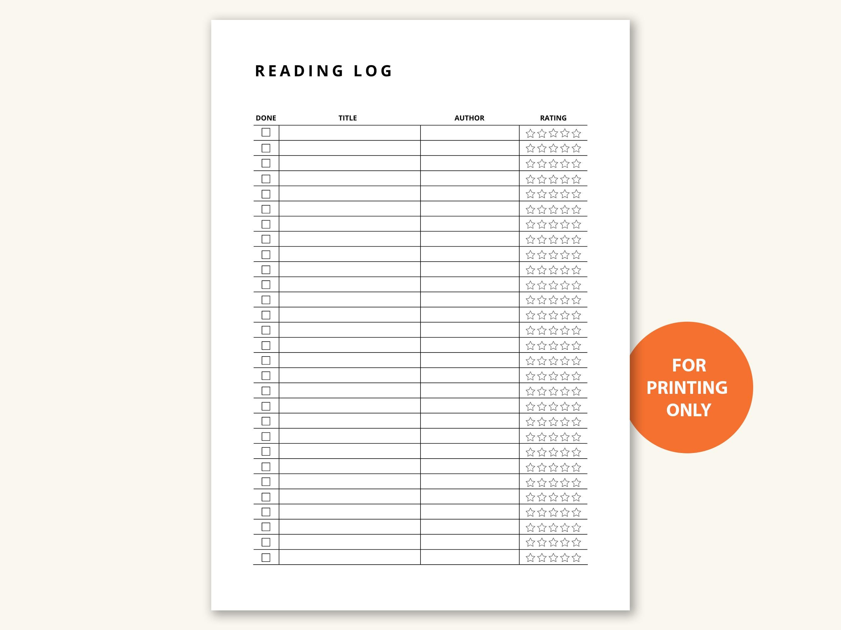 Printable Reading Log With Rating - Book Tracker (PDF Download) - Etsy