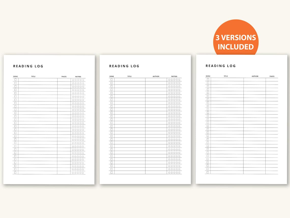Printable Reading Log With Rating - Book Tracker (PDF Download) - Etsy