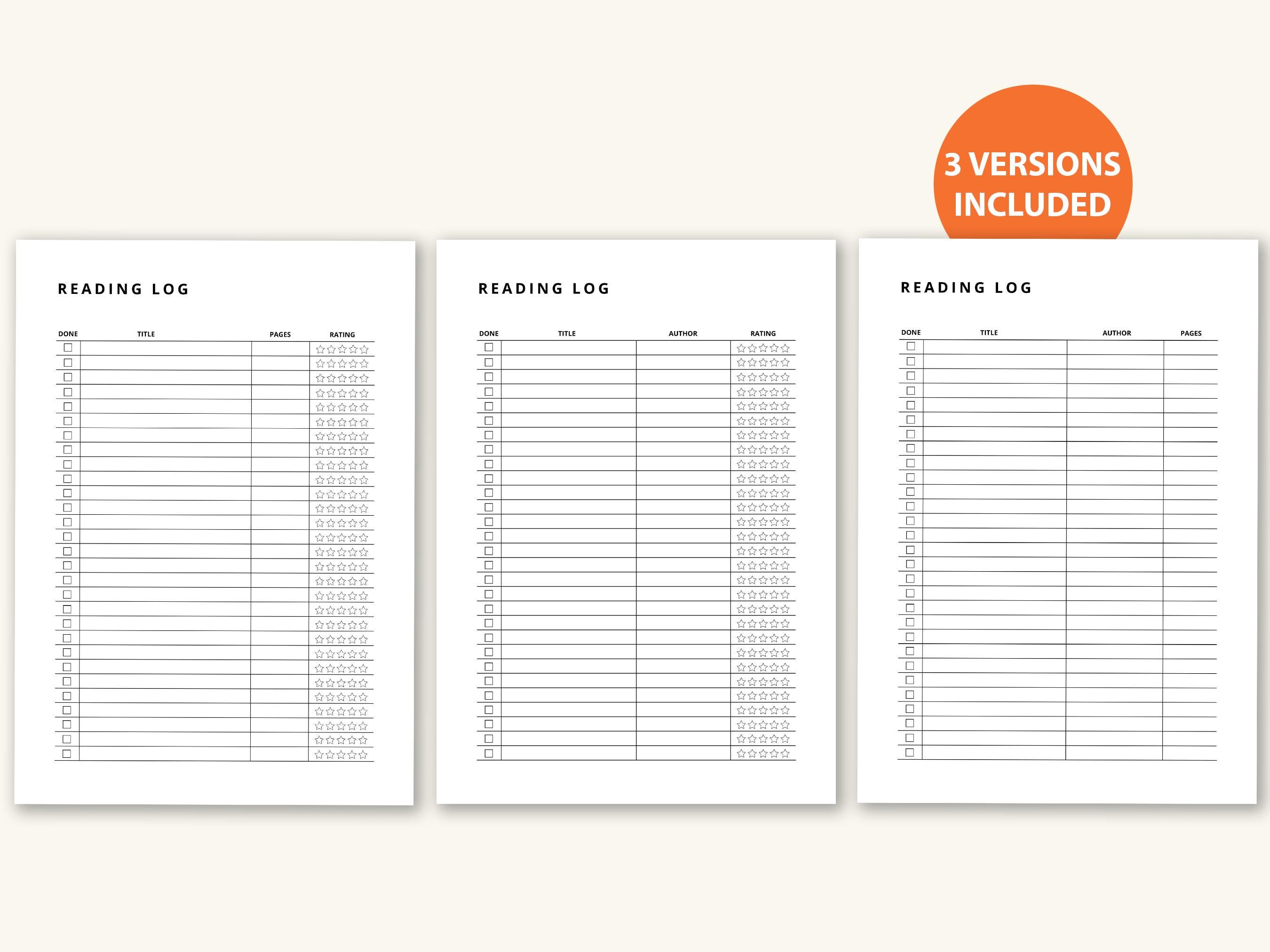 Printable Reading Log With Rating - Book Tracker (PDF Download) - Etsy