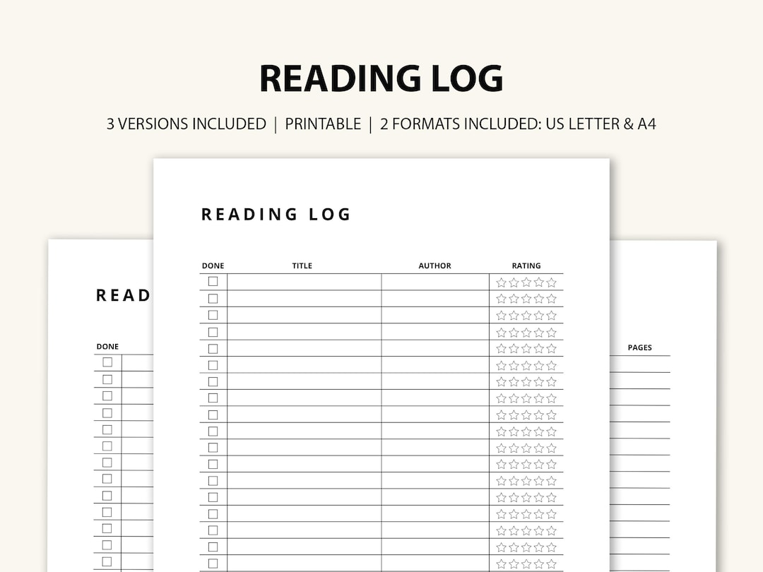 Printable Reading Log With Rating - Book Tracker (PDF Download) - Etsy