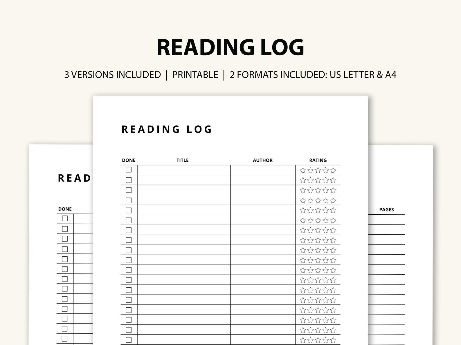 Printable Reading Log With Rating - Book Tracker (PDF Download) - Etsy